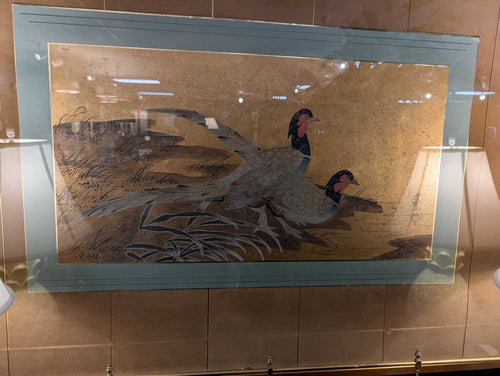 Japanese Kacho-ga (bird-and flower) Painting on Paper Signed by Uyama